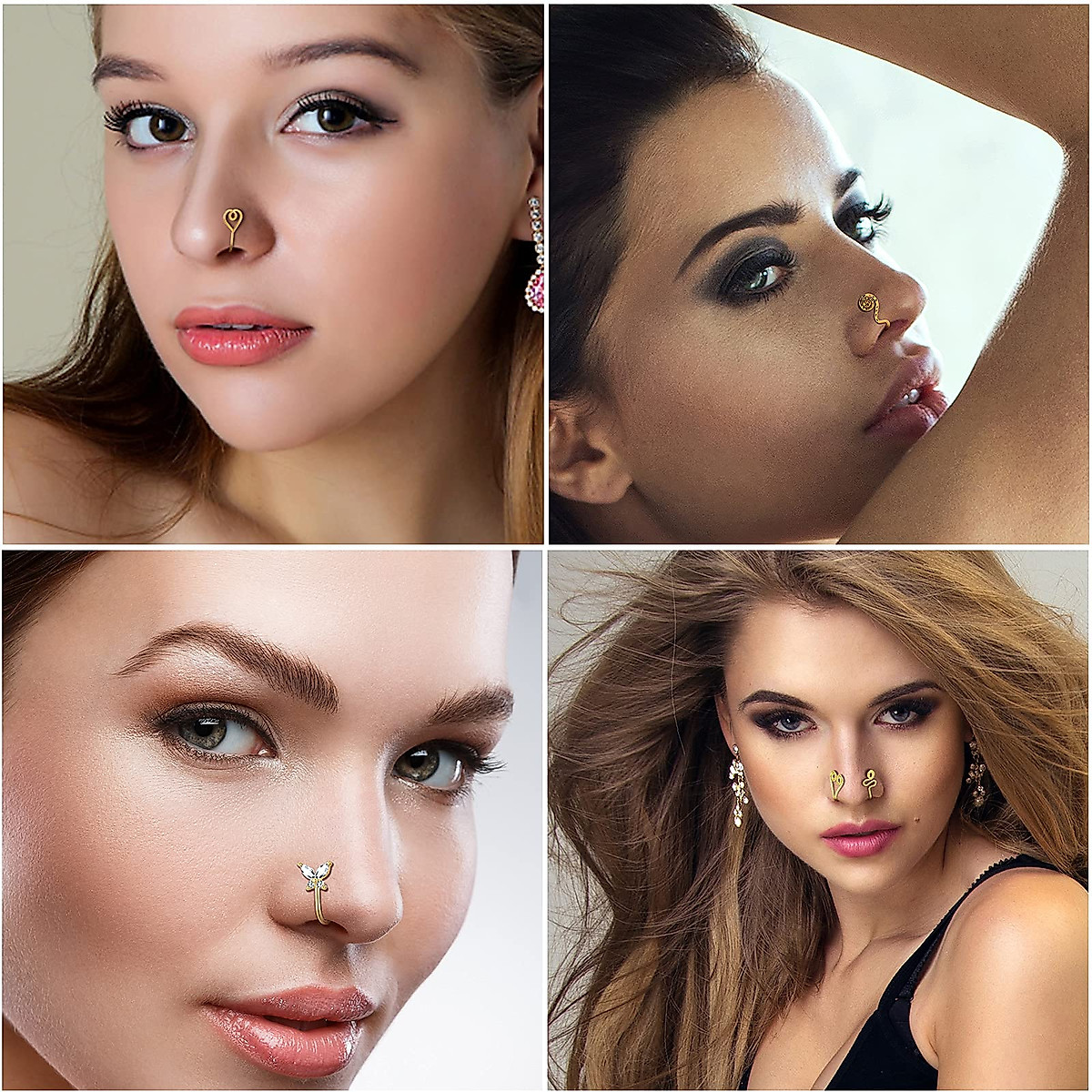 16 Pcs Multi-Style Fake Septum Fake Nose Ring Hoop- African Nose Cuff Non Piercing Nose Cuffs for Non Pierced Nose - Fake Nose Rings Hoops- Fake Nose Ring Stud - Clip on Nose Ring for Fake Piercing