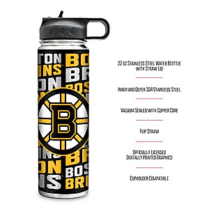 Rico Industries NHL Hockey Boston Bruins 22oz Stainless Steel Tumbler with Lid - Great For Coffee, Tea, Water or Cocktails
