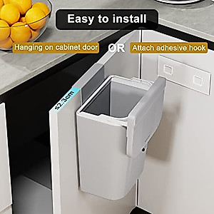 NetDot 4 Pack 9L/2.4-Gallon Hanging Trash Can with Lid, Bathroom Garbage Can, Small Compost Bin Waste Basket for Kitchen,Bathroom,Bedroom,Living Room - Grey