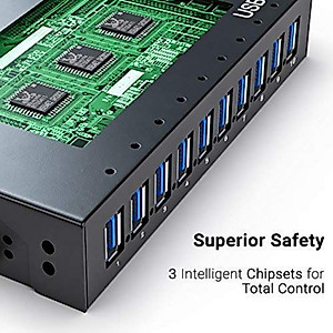 BrovSS: 10 Port Powered USB 3.0 Hub Aluminum - USB Hub Charger - Multiple Port Splitter Hub with 12V 5A 60W Power Adapter with USB Cable for Apple, Laptop, PC, USB Flash Drives, HDD Hard Drive (Black)