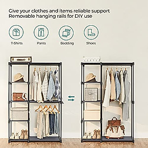 SONGMICS Freestanding Closet Organizer, 44-Inch Clothes Rack with 2 Hanging Rods, Portable Wardrobe Clothes Organizer with 4 Storage Shelves, Gray URYG024G02