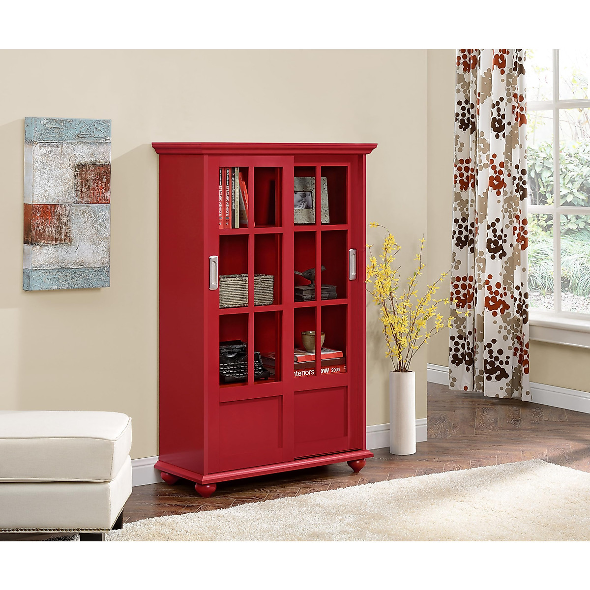Ameriwood Home Aaron Lane Bookcase with Sliding Glass Doors, Red
