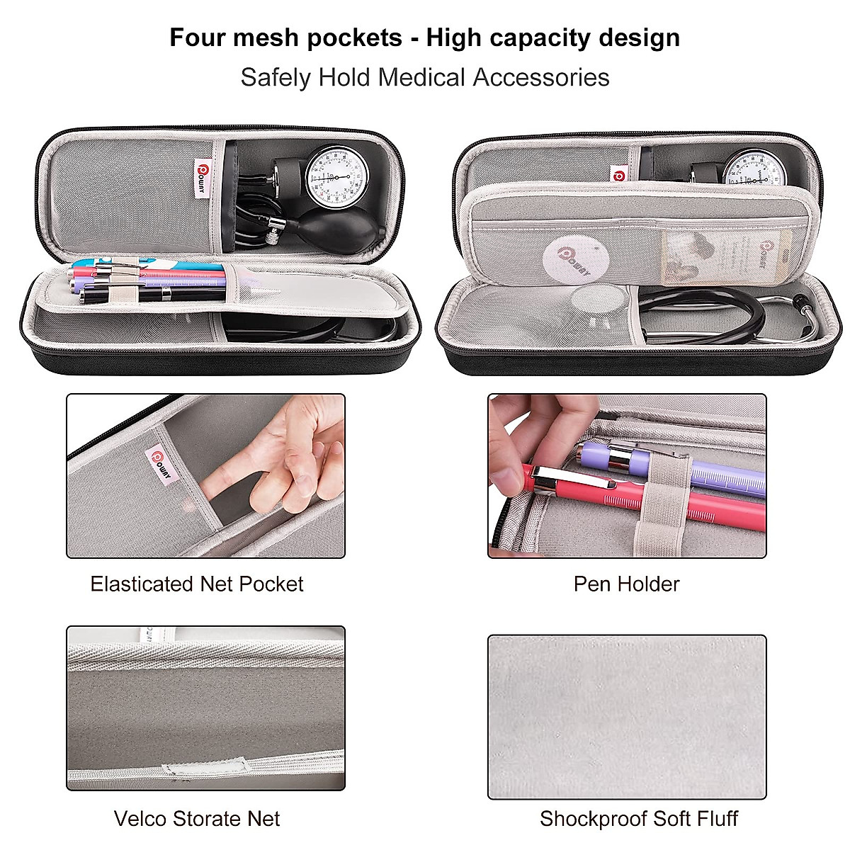 Opoway Stethoscope Case with Penlight for Nurses, Stethoscope Carrying Hard Case for 3M Littmann, Cardiology IV, MDF Stethoscopes - Extra Room for Nurse Accessories Essentials (Black with Pen Light)