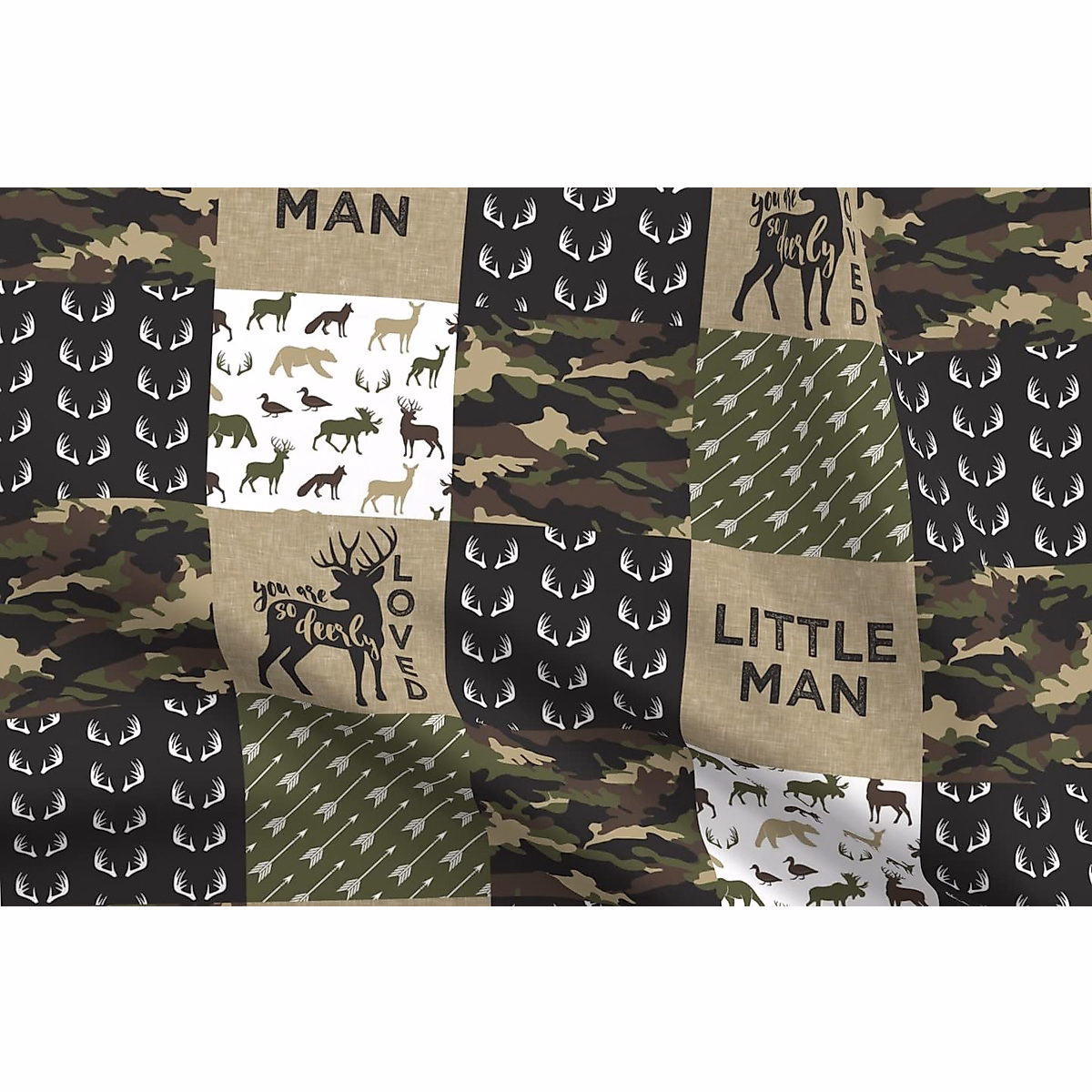 Spoonflower Fabric - Little Man Woodland Wholecloth Camouflage Camo Hunting Deer Boy Printed on Denim Fabric by The Yard - Bottomweight Apparel Home Decor Upholstery