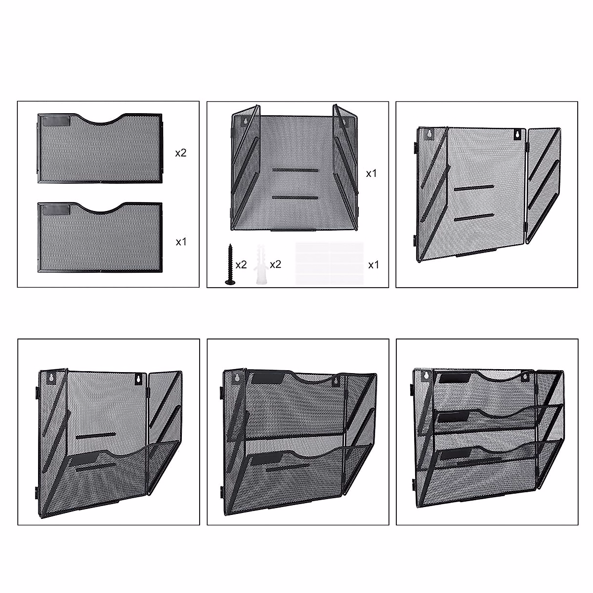 superbpag Hanging Wall File Organizer 3 Pocket, Wall Mounted Mail Document Holder Paper Storage Rack, Wall Organization for Office Home Classroom, Black