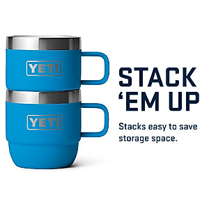 YETI Rambler 6 oz Stackable Mug, Stainless Steel, Vacuum Insulated Espresso/Coffee Mug, 2 Pack, Big Wave Blue