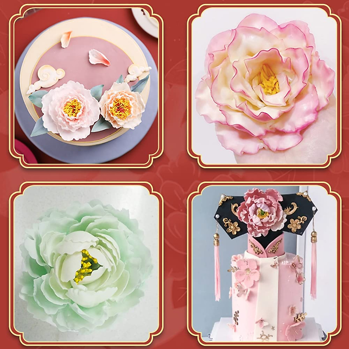 SK 5-Piece Peony Fondant Cutters Set Sugarcraft Modeling Tools Kit for Cake Decoration Red