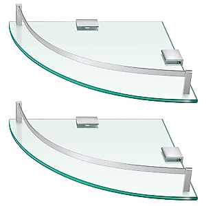 Gejoy 2 Pcs Glass Corner Shelf Glass Shower Shelves Bathroom Glass Shelf Floating Tempered Glass Shelves Wall Mounted Corner Organizer for Storing Bottle Shower Gel Shampoo Brush, 9.25 Inches
