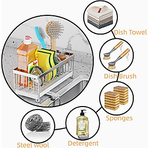 DMJWAN Kitchen Sink Caddy Sponge Holder Sink Caddy Organizer, 304 Stainless Steel Holder for Sink,Countertop with Removable Drain Tray with Diversion Drainage