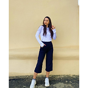 Promover Capri Pants for Women Yoga Pants with Pockets Wide Leg Cropped Pants for Casual Summer High Waisted Flare Legggings(Black,XXL,23")