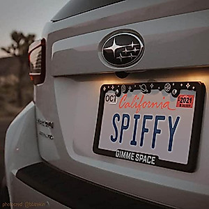 Spiffy Space License Plate Frame Holder Bracket Gimme Space with Planets and Stars for All US/CAN Vehicles | Made in The USA | Cute Star Themed Frames | Cool Raised Galaxy | Slim and Lightweight
