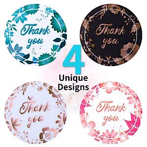 Thank Your Stickers, 2000PCS Floral Thank You Labels 1" Fashion Thank You Stickers Rolls 4 Designs for Bakery Package, Envelop Seal, Gift Box, Bubble Mailer, etc…