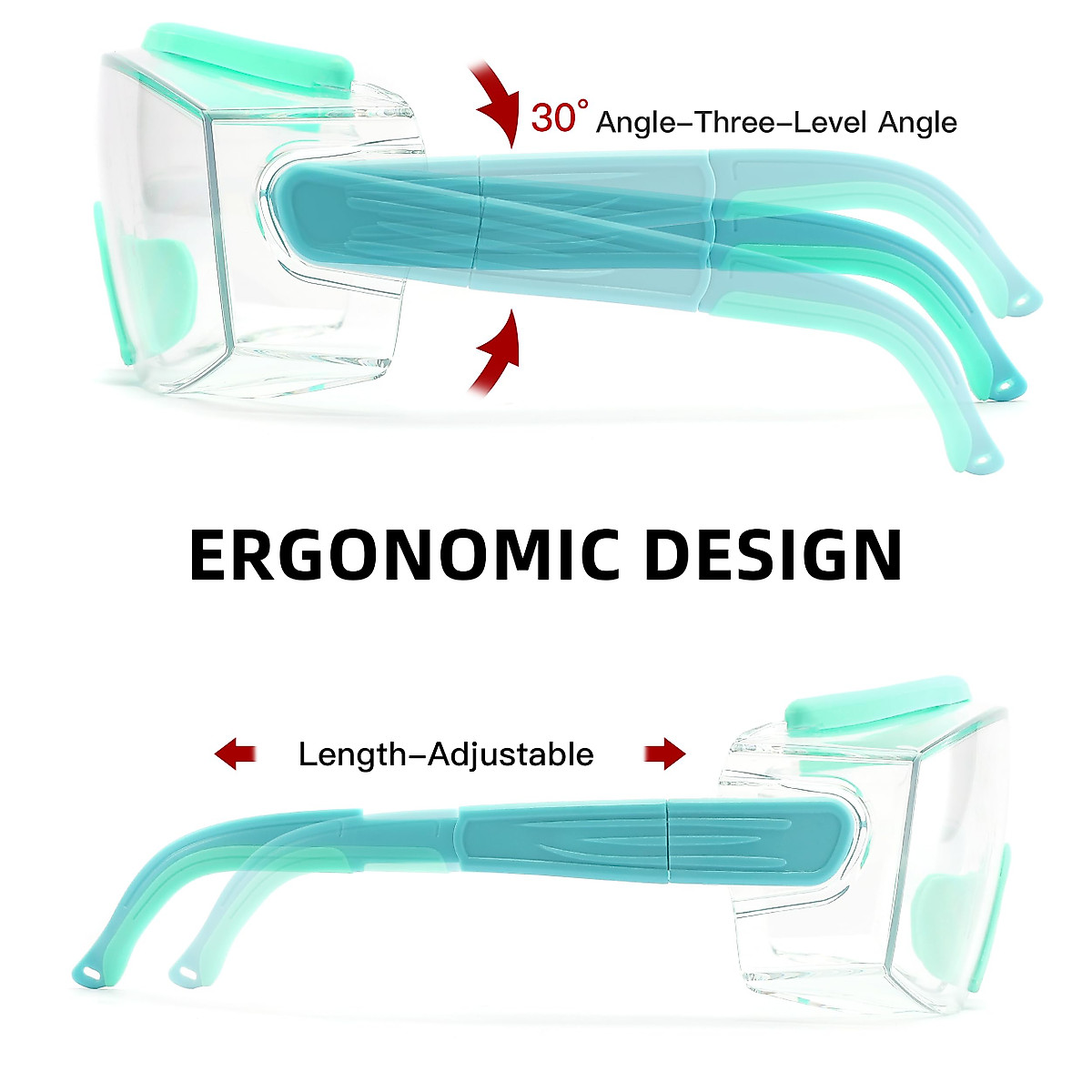 WEYMENG Safety Glasses Over Eyeglasses Anti Fog Safety Goggles Protective Glasses With Adjustable Frame For Men Women (Aquamarine)