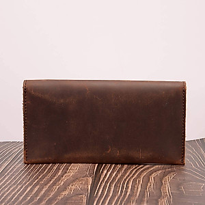 Vintage Men's Wristlet Handbags,Hand-Made Large-Capacity Leather Clutch,Ultra-Thin Wallet