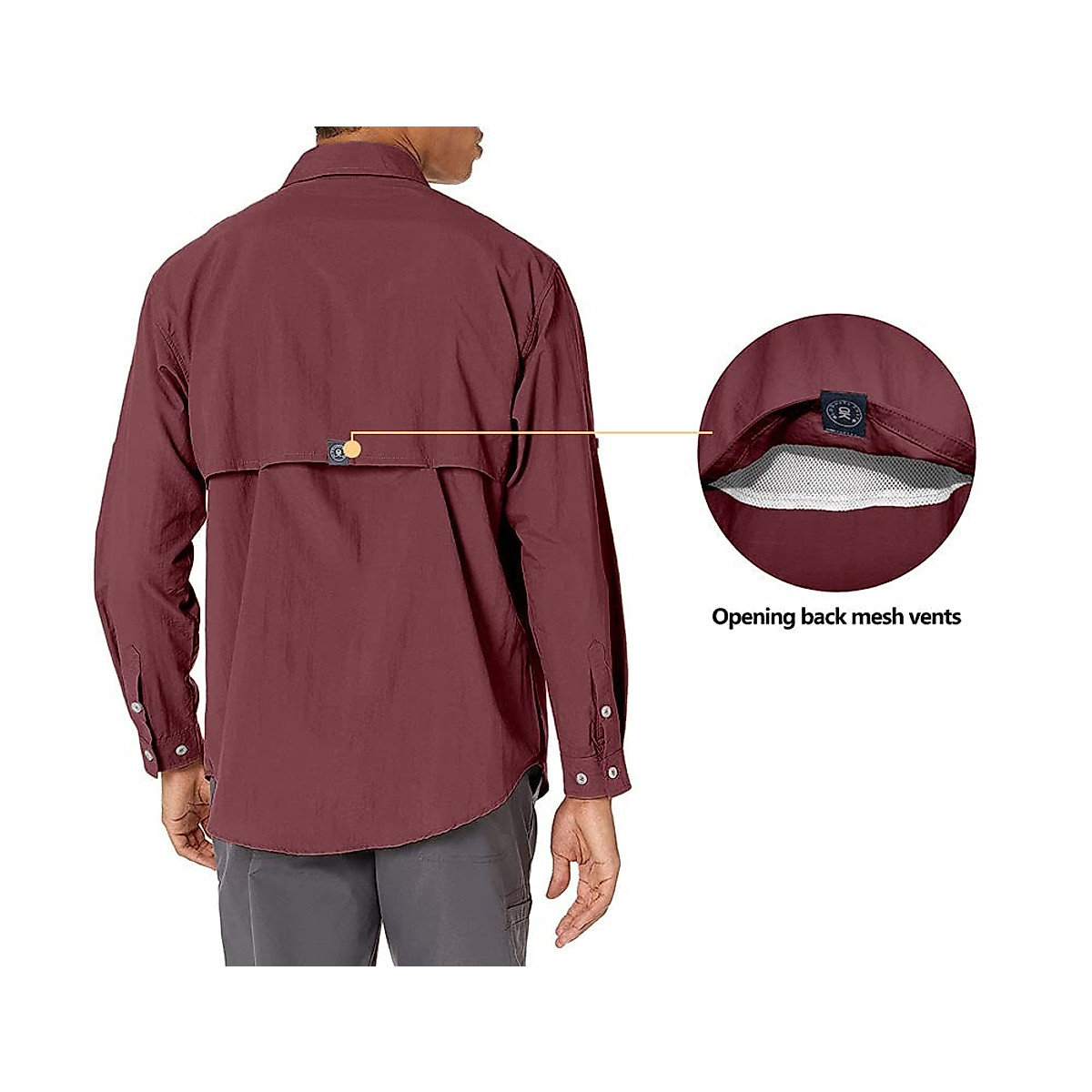 Little Donkey Andy Men's Quick Dry Long Sleeve Fishing Shirt Dark Red 5XL