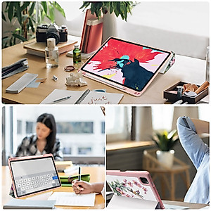HONNKY for iPad Air 5th/ 4th Generation Case 10.9 Inch (2022/2020),iPad Pro 11 Inch Case with Pencil Holder, Auto Wake/Sleep, Trifold Stand Smart Case with Clear Transparent Back(Flower Hummingbird)