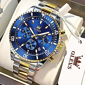 OLEVS Blue Watches for Men Watch Men Gold and Silver Stainless Steel Watches for Men Big Face Luxury Watches for Men Quartz Reloj para Hombre