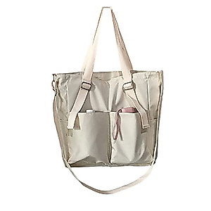 Waterproof Tote Bag with Zipper Hobo Bags for Women Canvas Crossbody Tote Aesthetic Large Handbags Fairy Grunge Clothes (Beige)