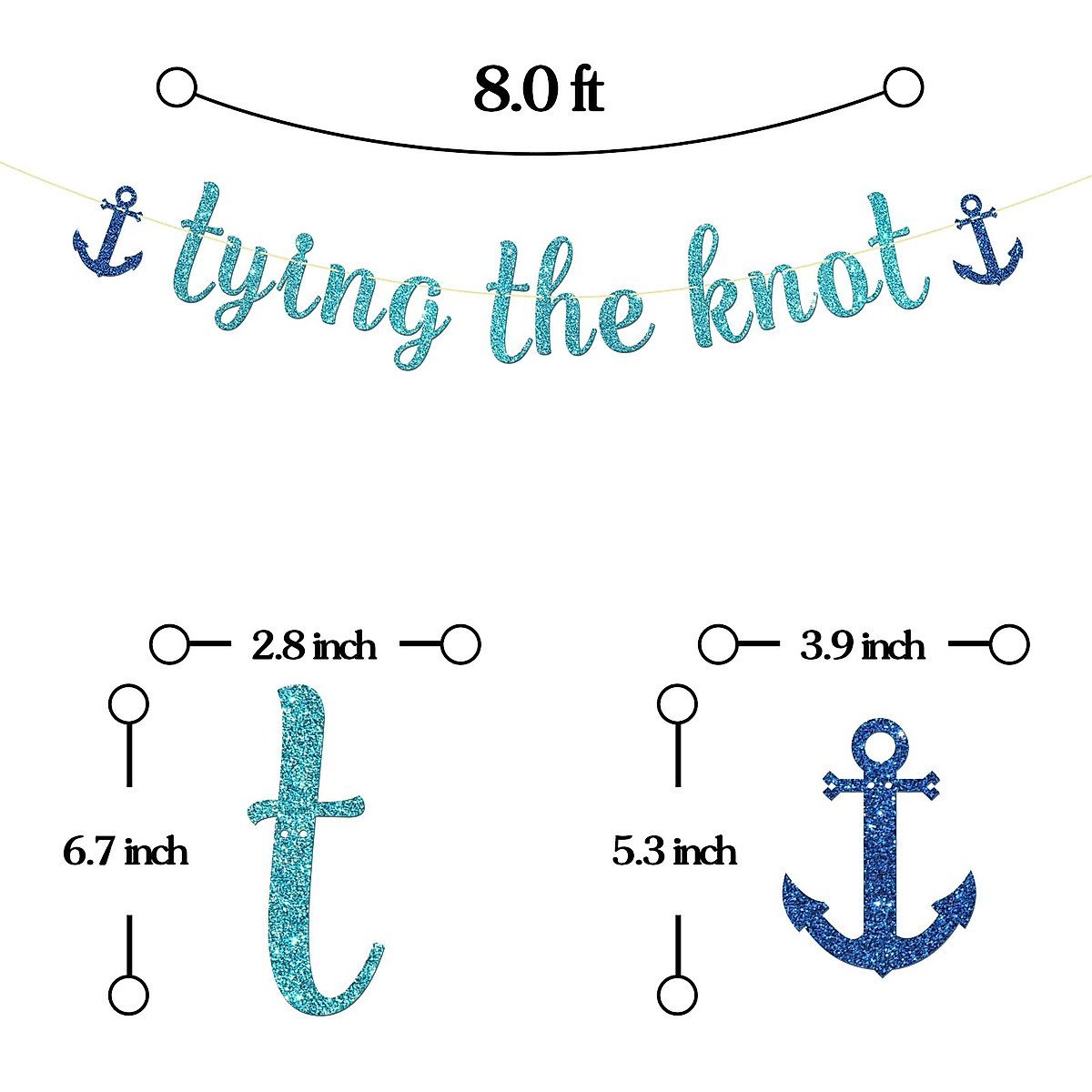 Maicaiffe Tying the Knot Banner - Nautical Wedding Party Decor - Engagement - Bride to Be - Ship's Anchor Sign Bachelorette Party Decorations, Blue Glitter