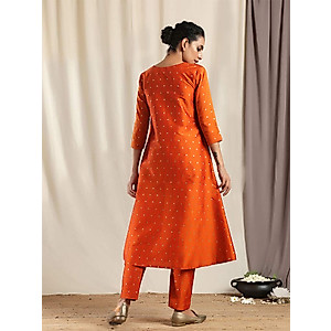 Indian Kurti for Womens With Pant | Art Silk Woven Kurta Kurtis Dress For Women Tops Tunic Orange
