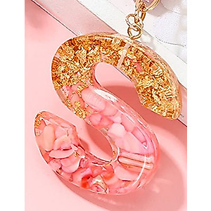 MBOAH Pink Initial Letter Keychain for Women、Kids、Teens、Girls、Sisters、Couples，Cute Key Chain Accessories for Car Keys、Wallet、Backpack，Personalized Funny Gift for Girlfriend、Boyfriend、Family(Letter：H)