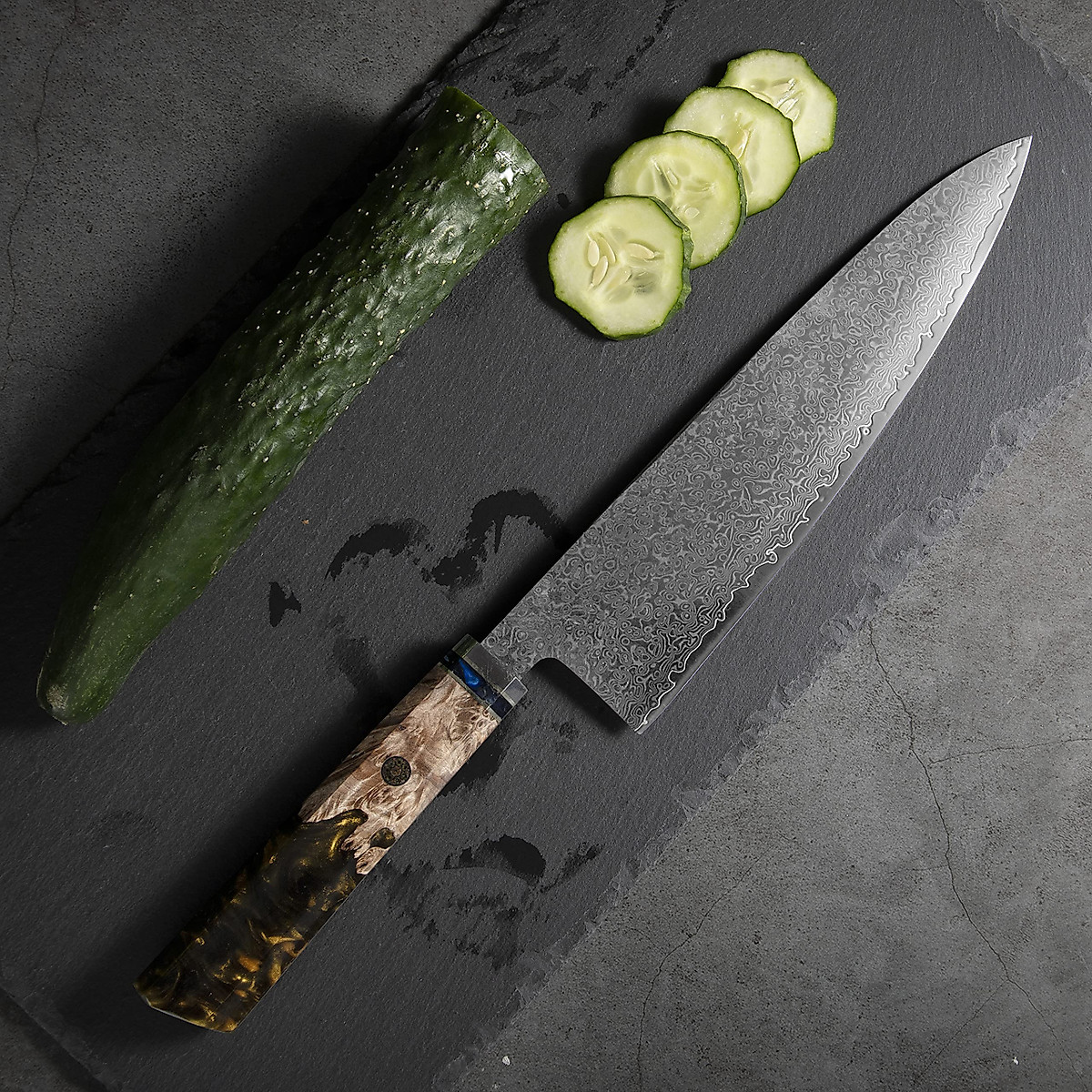 8 Inch Kiritsuke Knife Unique stablized wood Resin handle Damascus Vg10 67 Layers Japanese Stable Wood Chef Knives with Sheath (8.5”gyuto knife)