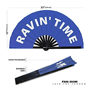 Ravin' Time Hand Fan Foldable Bamboo Circuit Hand Fan Funny Gag Slang Words Expressions Statement Gifts Festival Accessories Rave Handheld Circuit Event Fan Clack Fans (Blue)