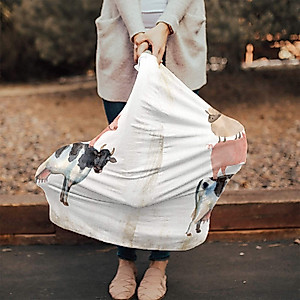 Farm Retro Animals Baby Nursing Cover for Breastfeeding, Watercolor Cow Pig Sheep Chicken Breathable Stretchy Nursing Scarf Carseat Canopy for Boys or Girls Stroller Car Seat Covers Rustic Style
