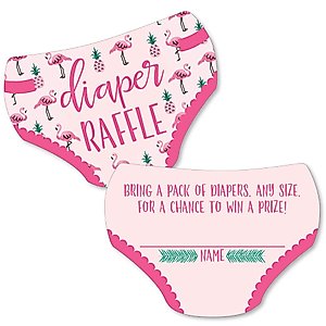 Big Dot of Happiness Pink Flamingo - Party Like a Pineapple - Diaper Shaped Raffle Ticket Inserts - Tropical Summer Baby Shower Activities - Diaper Raffle Game - Set of 24