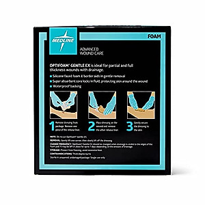 Medline Optifoam Gentle EX Bordered Foam Adhesive Dressing, 6" x 6" Square (10 Count)