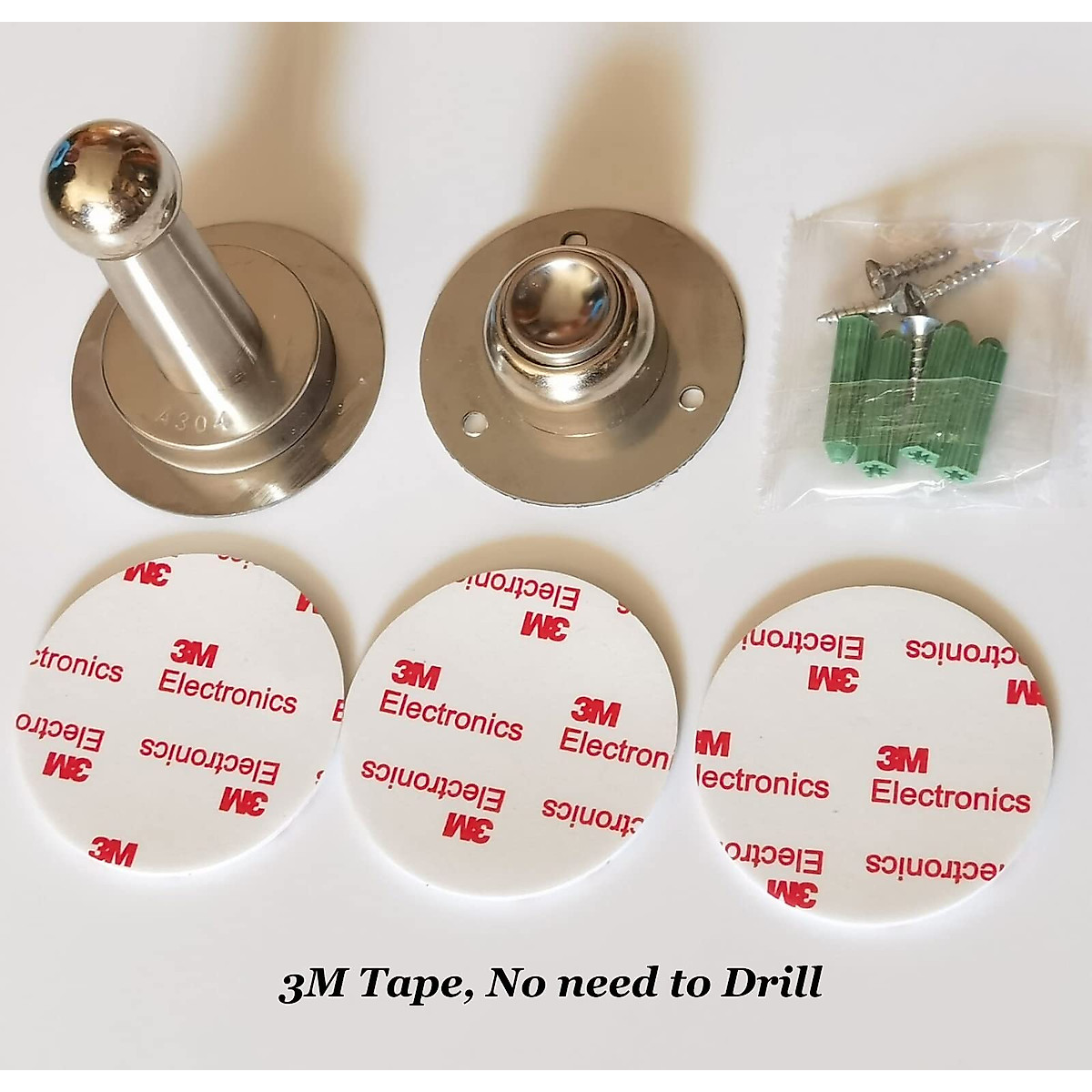 Decohomeforu 2 Pack Door Stopper, Magnetic Door Stopper, Brushed Stainless Steel Door Stopper Catch Holder, No Drill Doorstop with Self Adhesive Tape & Screws for Stronger Wall & Floor Mount (Silver)