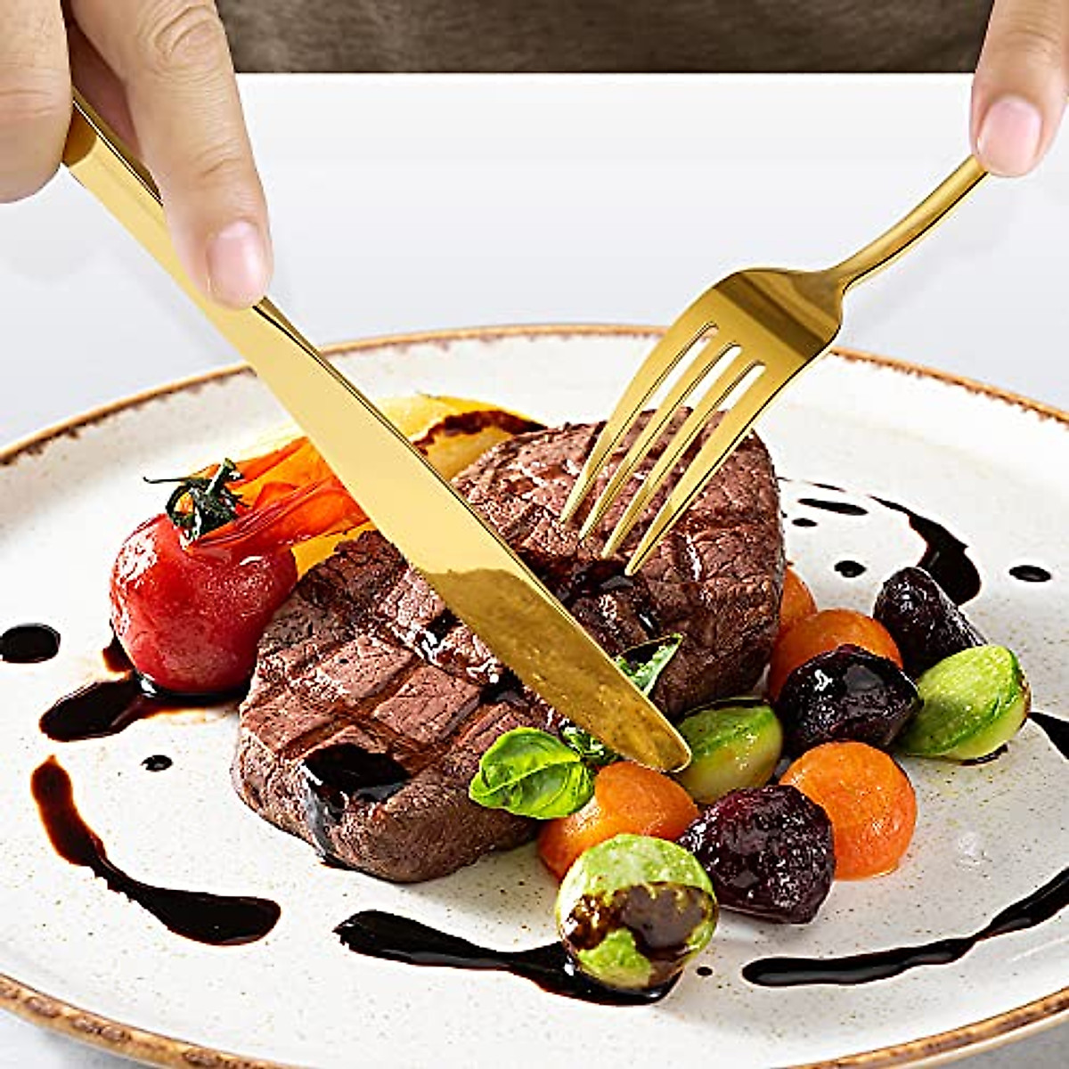 Gold Silverware Flatware Set for 8, 40 Piece Stainless Steel Cutlery Set With Titanium Golden Plated, Tableware Kitchen Utensil Include Spoons, Forks, Knives, Mirror Polished, Dishwasher Safe