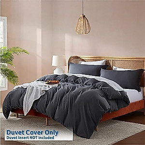 Nestl Grey Duvet Cover Queen Size - Soft Double Brushed Queen Duvet Cover Set, 3 Piece, with Button Closure, 1 Duvet Cover 90x90 inches and 2 Pillow Shams