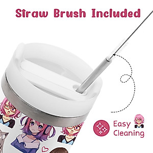 Anime Gifts for Girls, 14oz Anime Tumbler with Handle and Straw for Kids, Stainless Steel Insulated Anime Mug, Birthday Gifts for Anime Lovers, Just A Girl Who Loves Anime