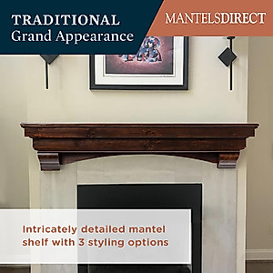 MANTELSDIRECT Mantels Direct Salem Wood Mantel Shelf with Corbels - Aged Cherry 60 Inch | Distressed Wooden Rustic Wall Mounted Shelf Perfect for Electric Fireplaces and More!