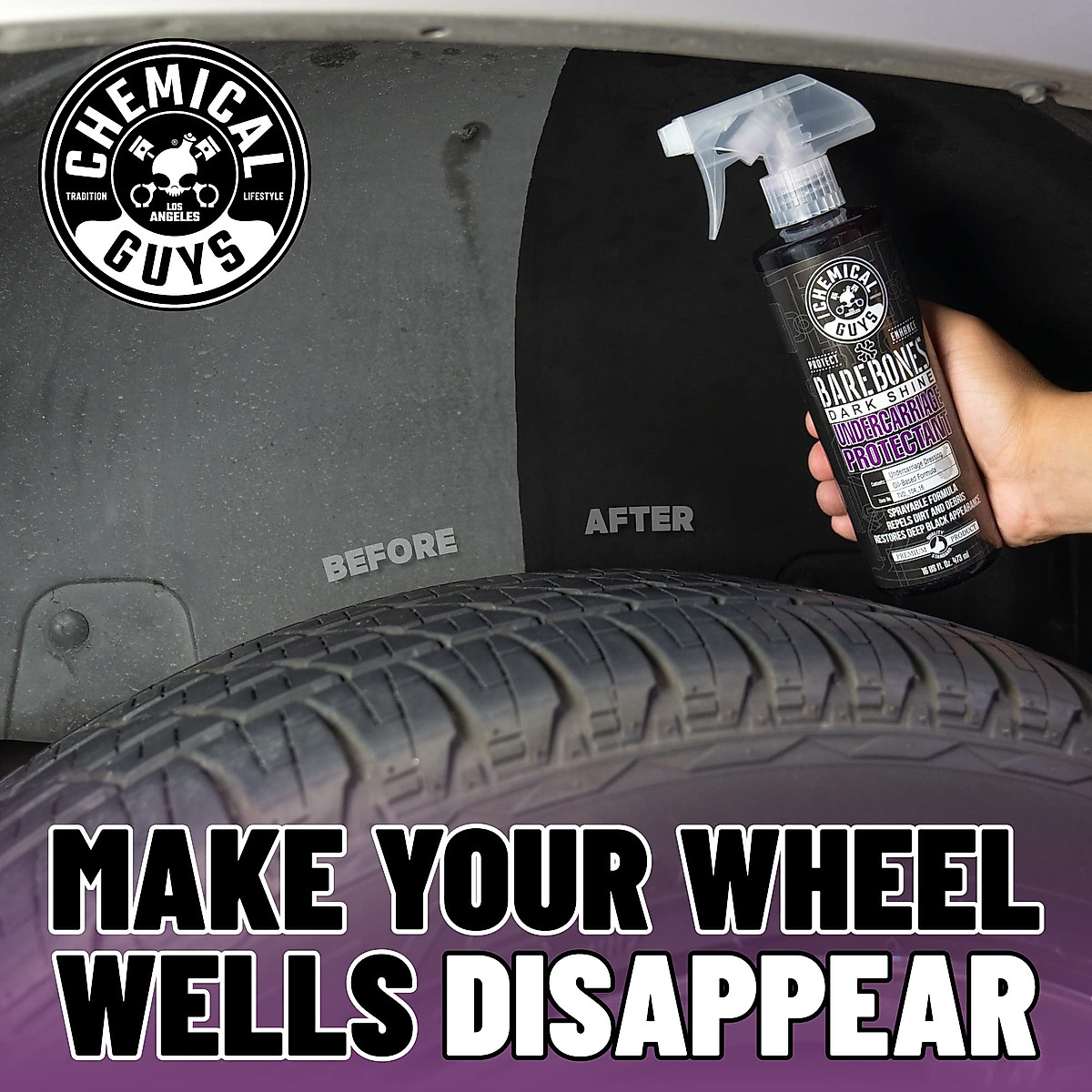 Chemical Guys TVD_104_16 Bare Bones Premium Dark Shine Spray for Undercarriage, Tires and Trim, Safe for Cars, Trucks, Motorcycles, RVs & More, 16 fl oz