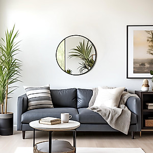 USHOWER Black Round Mirror for Over Sink 24-inch, Circle Bathroom Mirror, Metal Frame Vanity Mirror, Modern Wall Mirror for Entryway Living Room