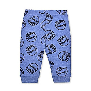 Disney Baby Boy Winnie the Pooh Long Sleeve Grey Bodysuit, Blue Bib and Baby Pants Set