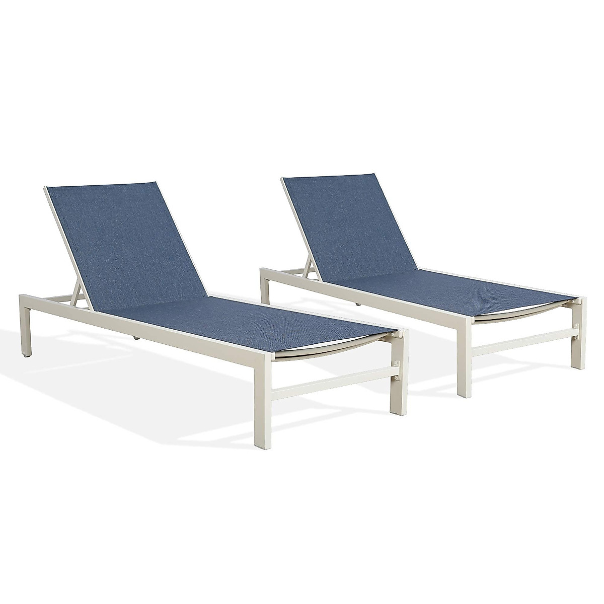 PATIO TREE 2 Pieces Patio Aluminum Chaise Lounges Outdoor Reclining Lounge Chairs with Adjustable Backrest，Navy