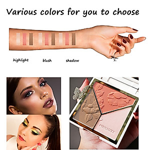 Highlighter Makeup Palettes, Contour Blush Powder, 3 in 1 Palette Matte Shimmer Glow illuminator Powder Face Highlighter, Cool Toned Luminizer Cream for Bronzer, Shape, Silky Brilliant Compact