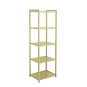 ZIOTHUM Gold Shelf, Gold Bookcase, 5-Tier Bookshelf Shoe Purse Handbag Rack Shelving Unit Etagere Tall Narrow Metal Corner Shelf Boutique Display Storage Retail Commercial Stand(19.7x15.7x63)