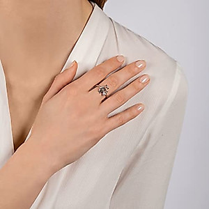 Jewelili Hallmark Fine Jewelry Sterling Silver and 14K Rose Gold 1/8 Cttw Champagne and Natural White Round Diamond Mom and Baby Owl Ring, Size 9