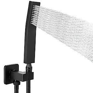 NearMoon Modern Square Style Brass Handheld Shower Head with 5ft Stainless Steel Hose, Matte Black, 2-Year Warranty
