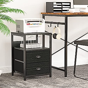 Furologee Nightstand with 2 Fabric Drawers, End Table with Storage Shelf, Industrial Bedside Table, Small Dresser Organizer Furniture Metal Frame for Living Room/Bedroom/Dorm/Hallway, Black Oak