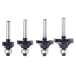 SICWOOD 4pcs Round Over Router Bits 1/4 Shank - Roundover Router Bit Set, Carbide Corner Rounding Edge-Forming Bit, Bearing Guide for Rounding Trim Radius 1/8", 1/4", 3/8", 5/16"…