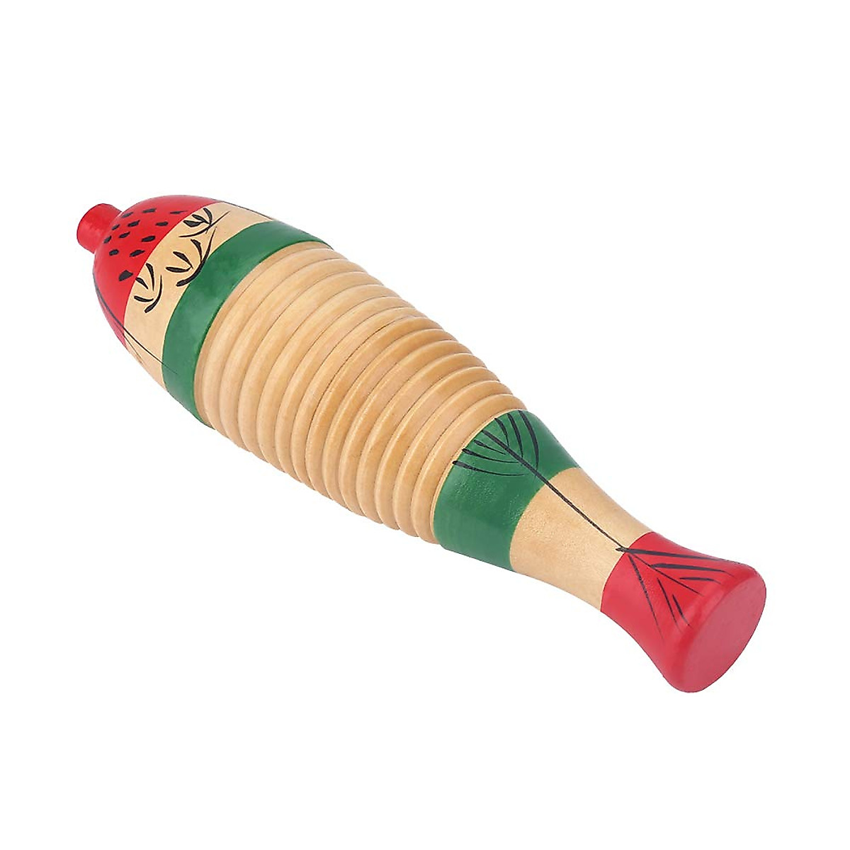Bnineteenteam Fish-Shaped Wooden Guiro Percussion Instrument with Scraper