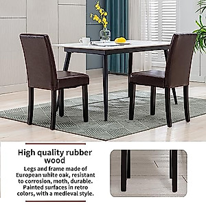 CRECQ Upholstered Dining Chairs Set of 2 PU Leather Living Room & Dining Room Chairs,Modern Kitchen Armless Side Parsons Chair with Solid Wood Legs,Brown