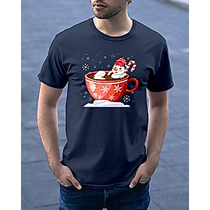 Merry Christmas Snowman in Hot Cocoa Chocolate Drinking Family Pajamas for Men Women Gift Unisex T-Shirt (Navy - 2XL)