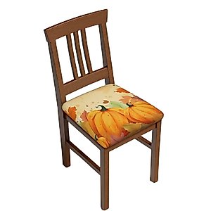 SHIRMDIY Set of 4 Removable Chair Seat Covers for Dining Room, Fall Pumpkins Stretchable Wedding Party Chair Slipcovers Cushion Protector Thanksgiving Leaf Furniture Decor, 16.9x16.9 Inches