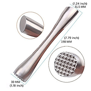 ITTA Super Heavy Duty 8" Stainless Steel Muddler with Serrated End, 1 pack